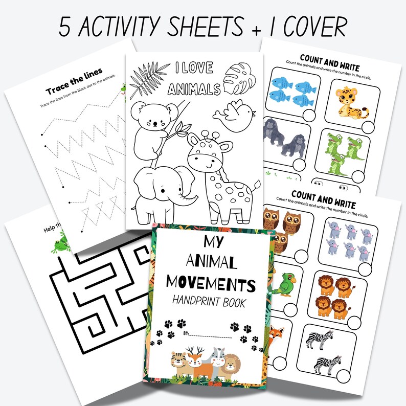 55 Animal Movement Handprint Art BUNDLE for Toddlers, Preschoolers ...