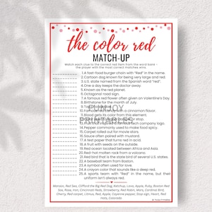Valentine's Day the Color Red Game, Valentine Printable Games, Party ...