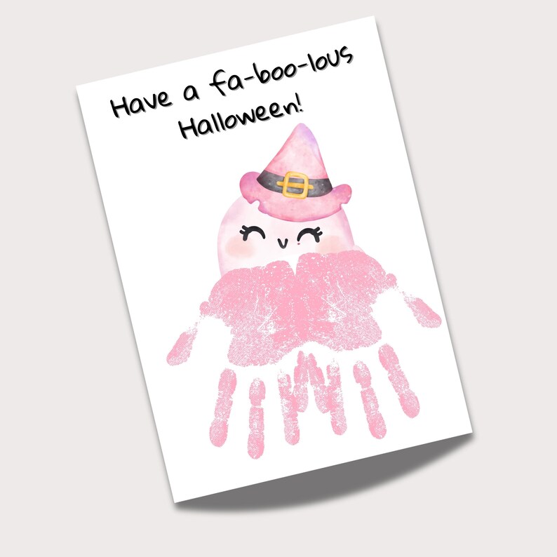 Pink Ghost Handprint Craft Printable, Cute Halloween Handprint Art for ...