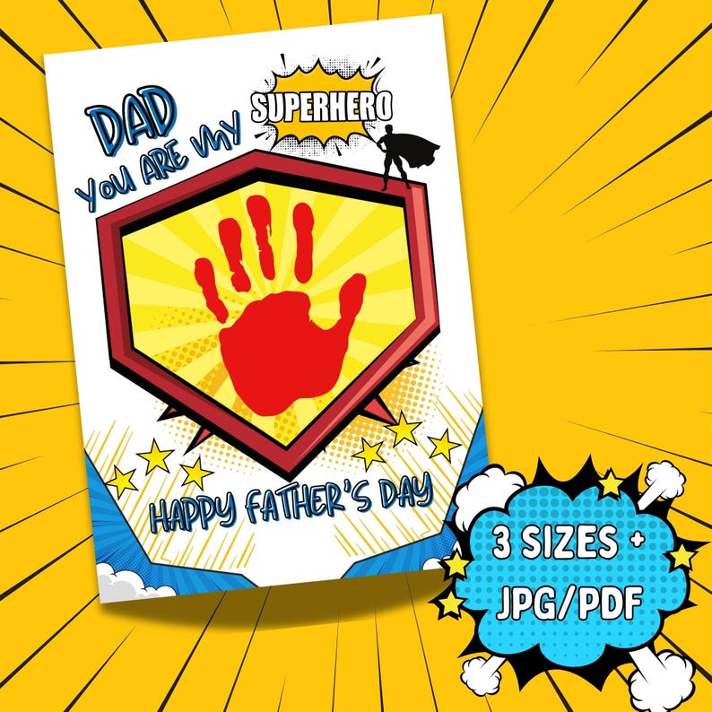 Father's Day Handprint Art Craft, Superhero Handprint Art for Father's ...