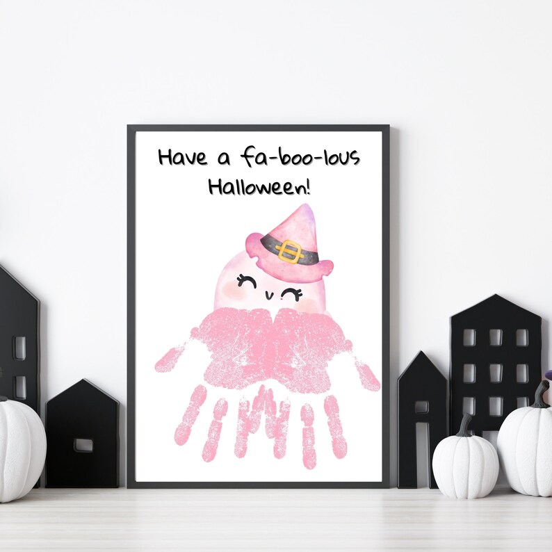 Pink Ghost Handprint Craft Printable, Cute Halloween Handprint Art for ...