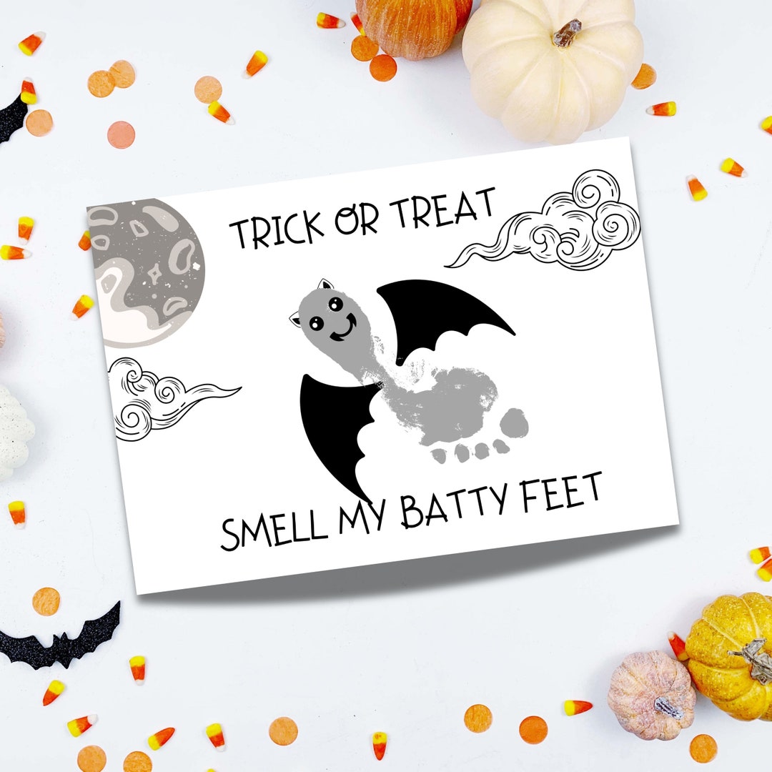 Halloween Bat Footprint Activity, Bat Footprint Art Craft, Halloween ...