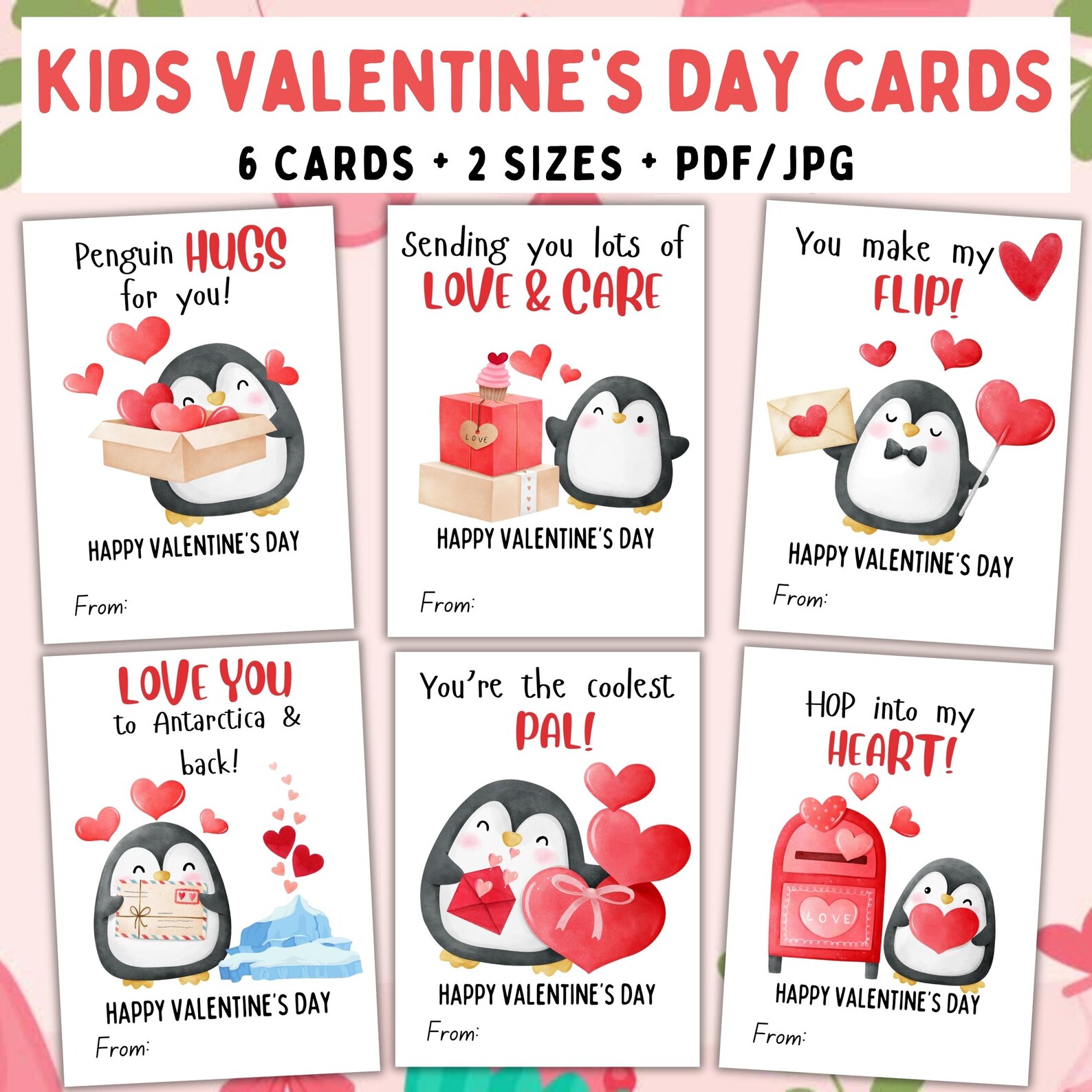 EDITABLE PRINTABLE Penguin Valentine Cards, Classroom Valentines Day ...