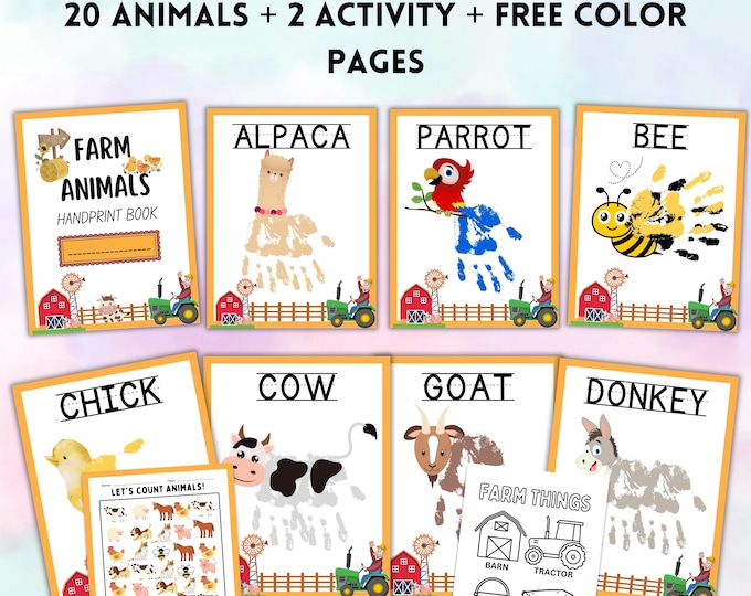 Printable Farm Animals Handprint Art Bundle, Daycare Keepsake ...