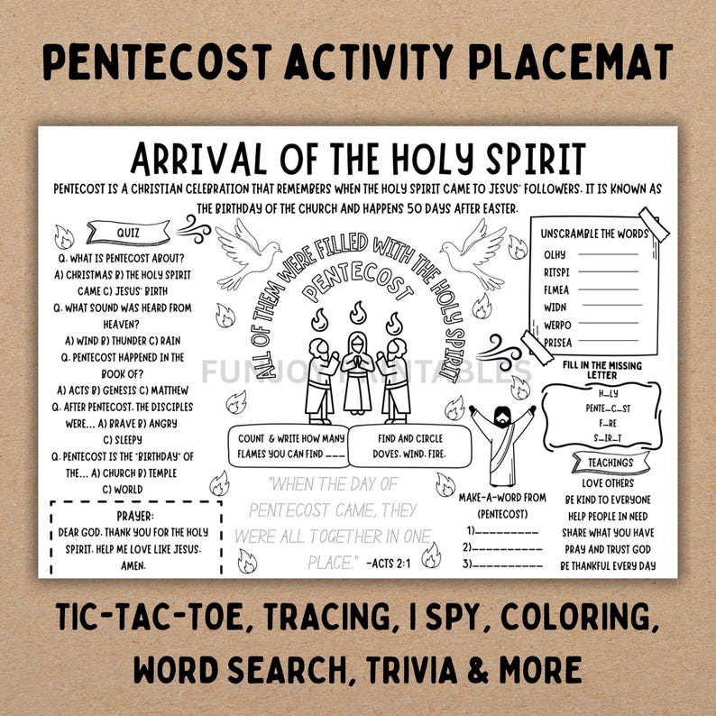Pentecost Placemat Printable A4, Holy Spirit Kids Activity Sheet, Acts ...