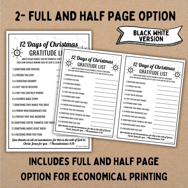12 Days of Christmas Gratitude Printable, Christian Advent Thankfulness ...