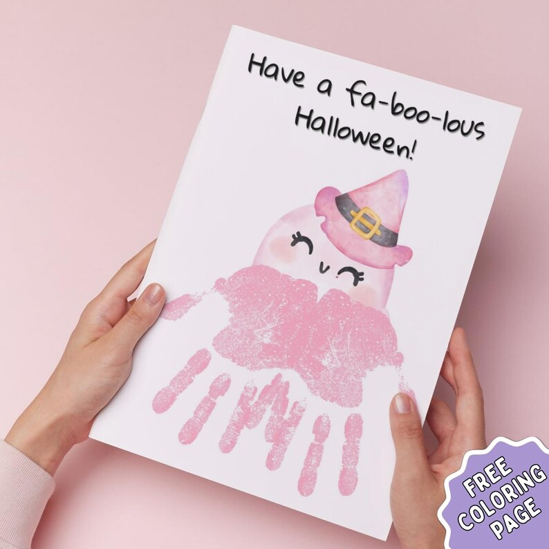 Pink Ghost Handprint Craft Printable, Cute Halloween Handprint Art for ...