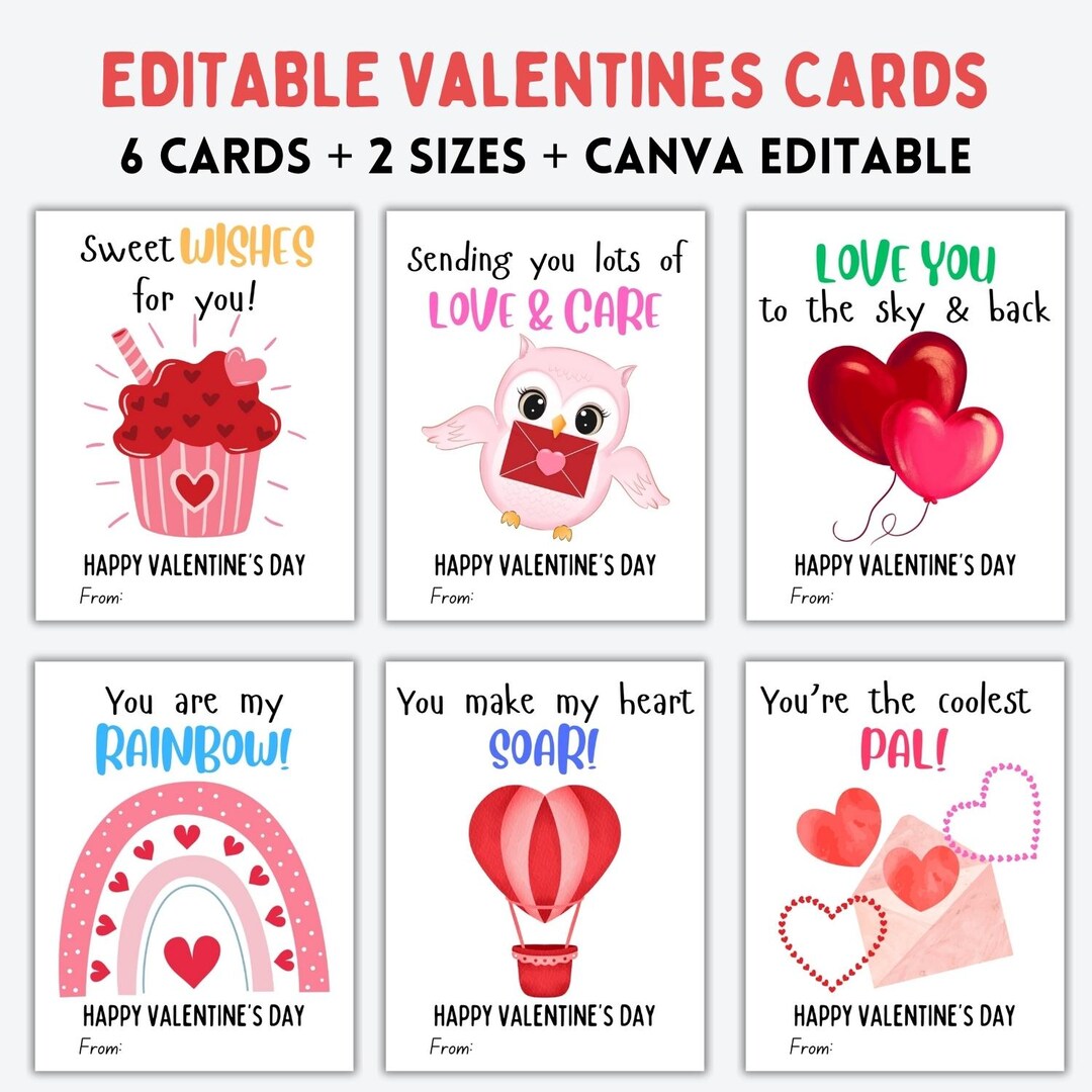 EDITABLE Cute Valentine Cards, Classroom Valentines Day Cards Boys ...
