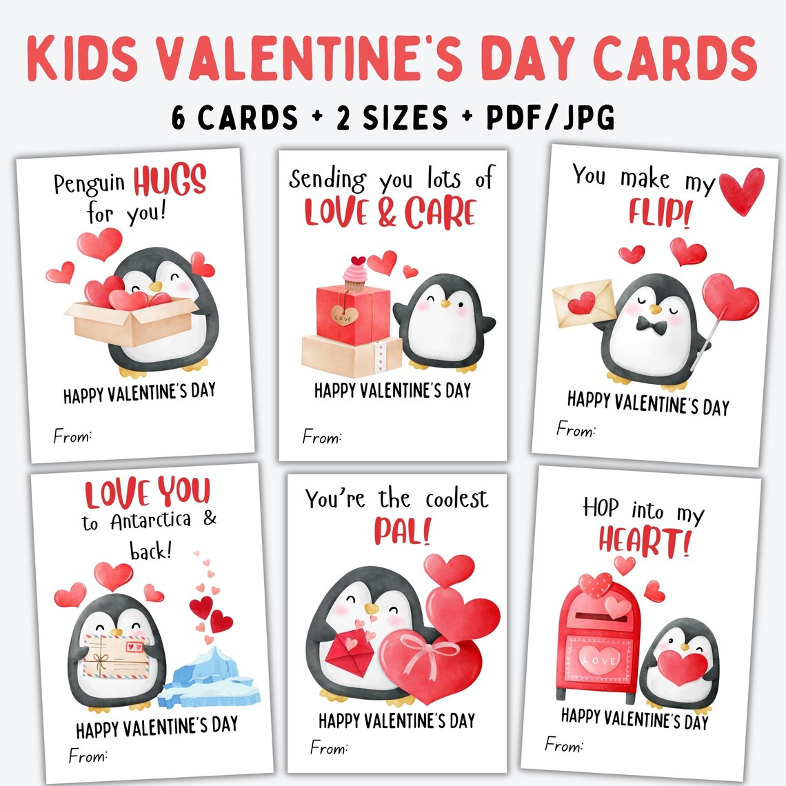 EDITABLE PRINTABLE Penguin Valentine Cards, Classroom Valentines Day ...