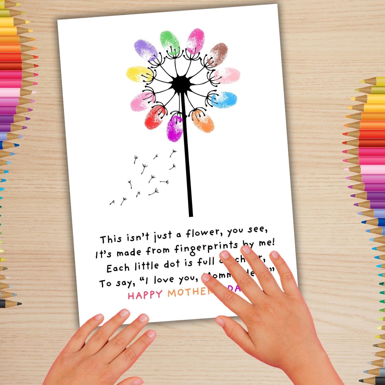 Mothers Day Poem, Dandelion Fingerprint Craft Mom, Preschool Activity ...