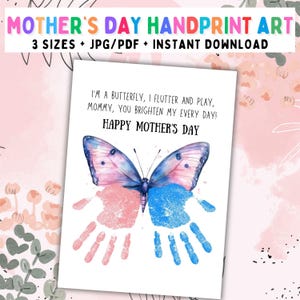 Printable Mother's Day Handprint Craft, Butterfly Art, Hand Print Art ...