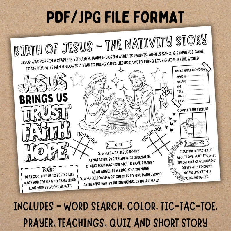 Nativity Activity Placemat Printable, Christmas Coloring Page for Kids ...