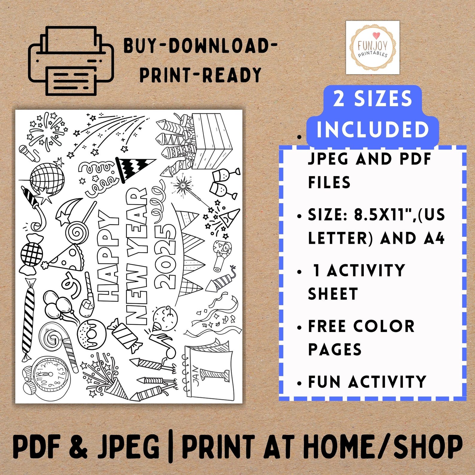 New Years Activity Placemat Printable New Years Eve Activity Sheet NYE ...