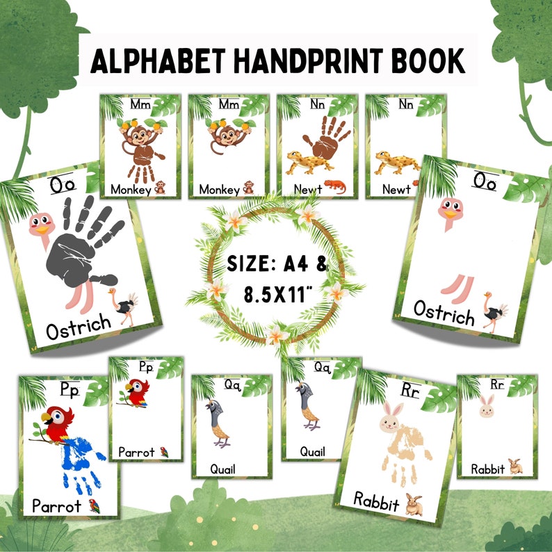 Jungle Animal Alphabet Handprint Art Craft, My Handprint Alphabet Book ...