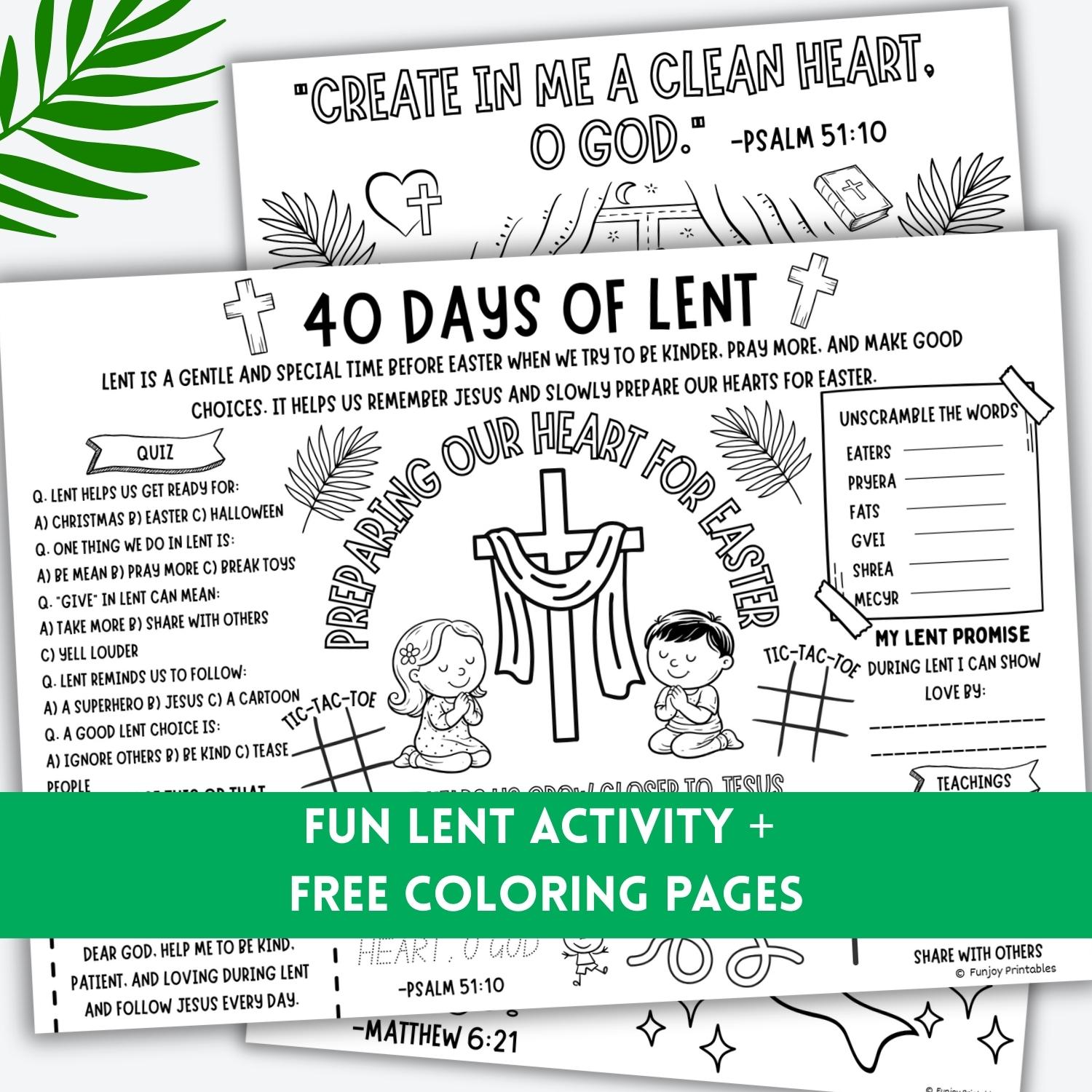 Lent Activity Placemat, 40 Days of Lent Coloring Page for Kids ...