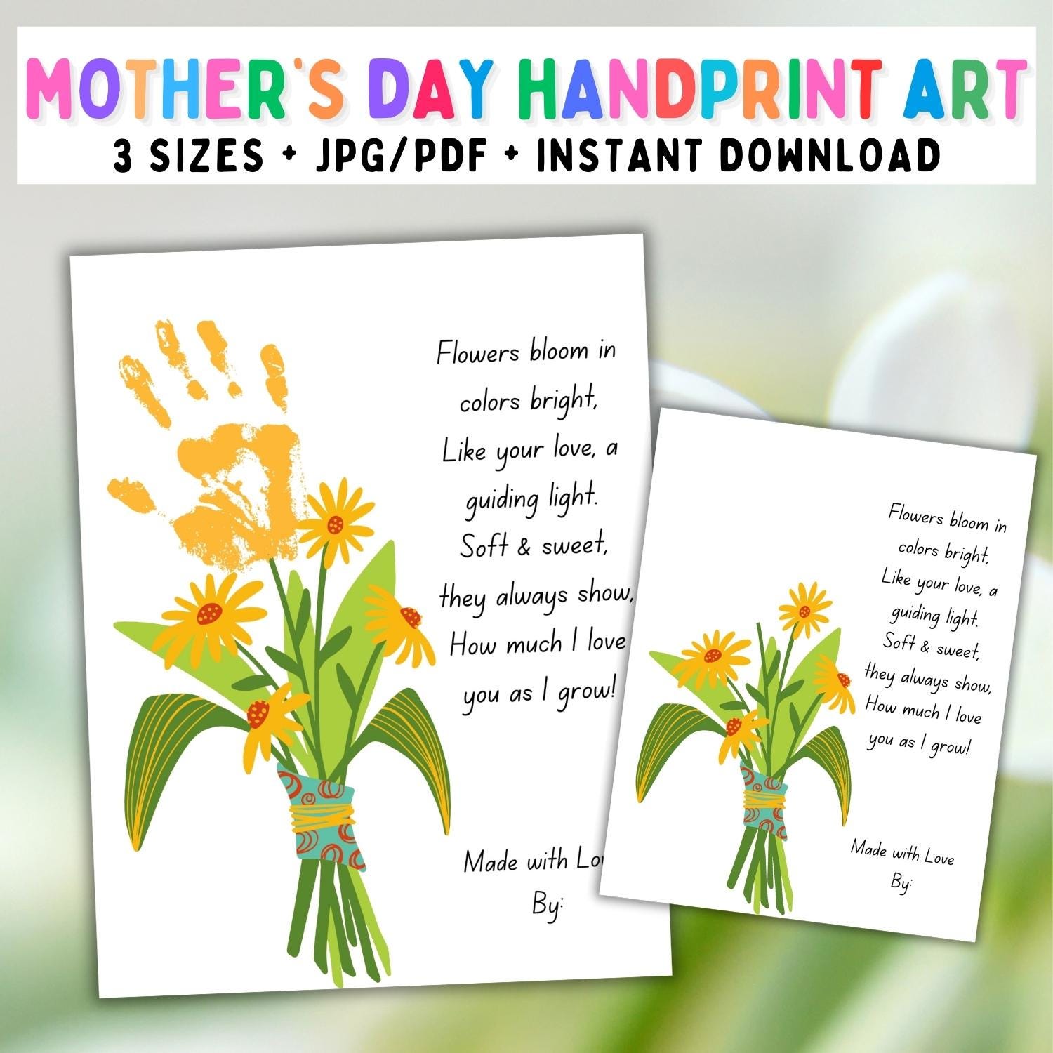 Handprint Flower PRINTABLE, Mother’s Day Gift for Mom, Grandma, DIY ...