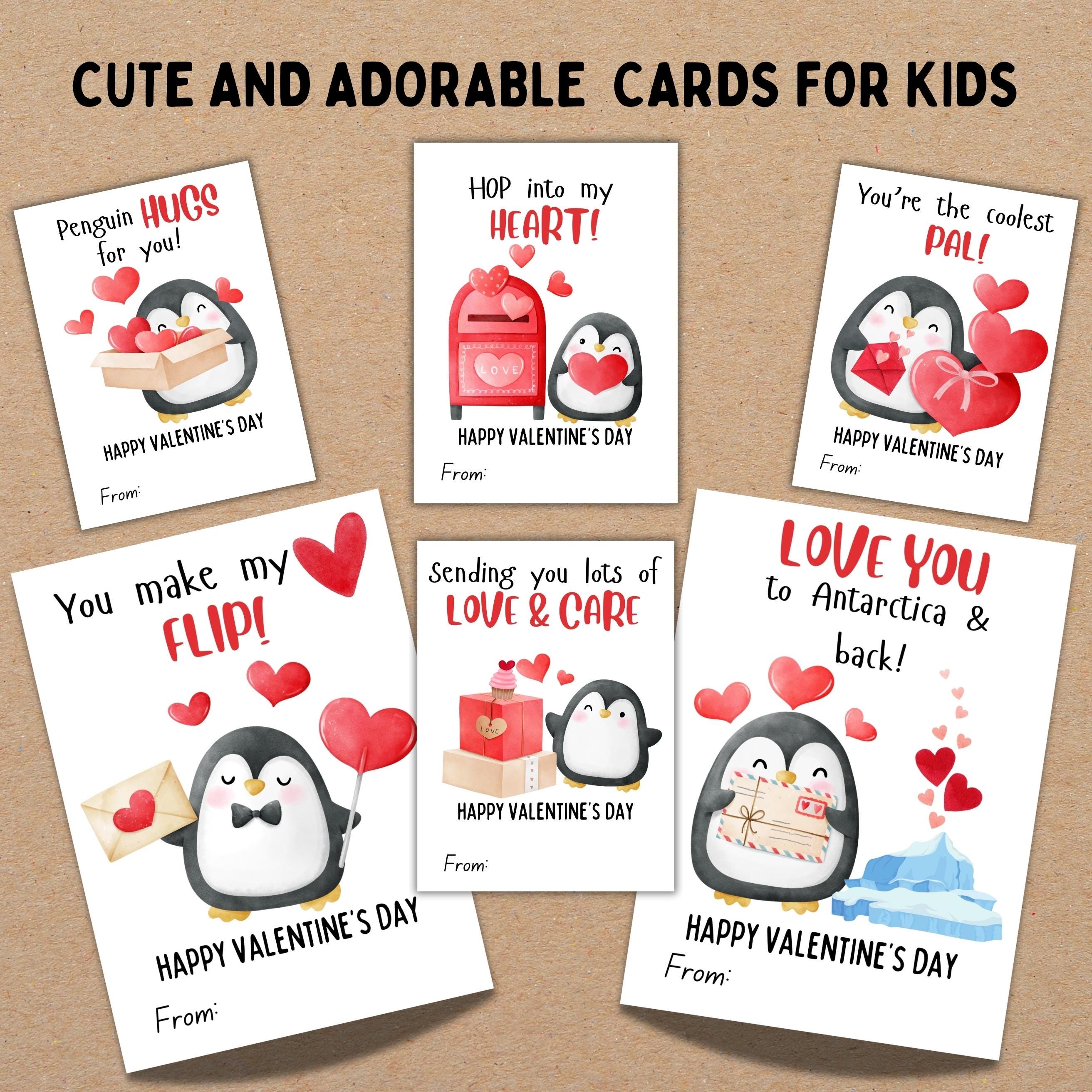 EDITABLE PRINTABLE Penguin Valentine Cards, Classroom Valentines Day ...
