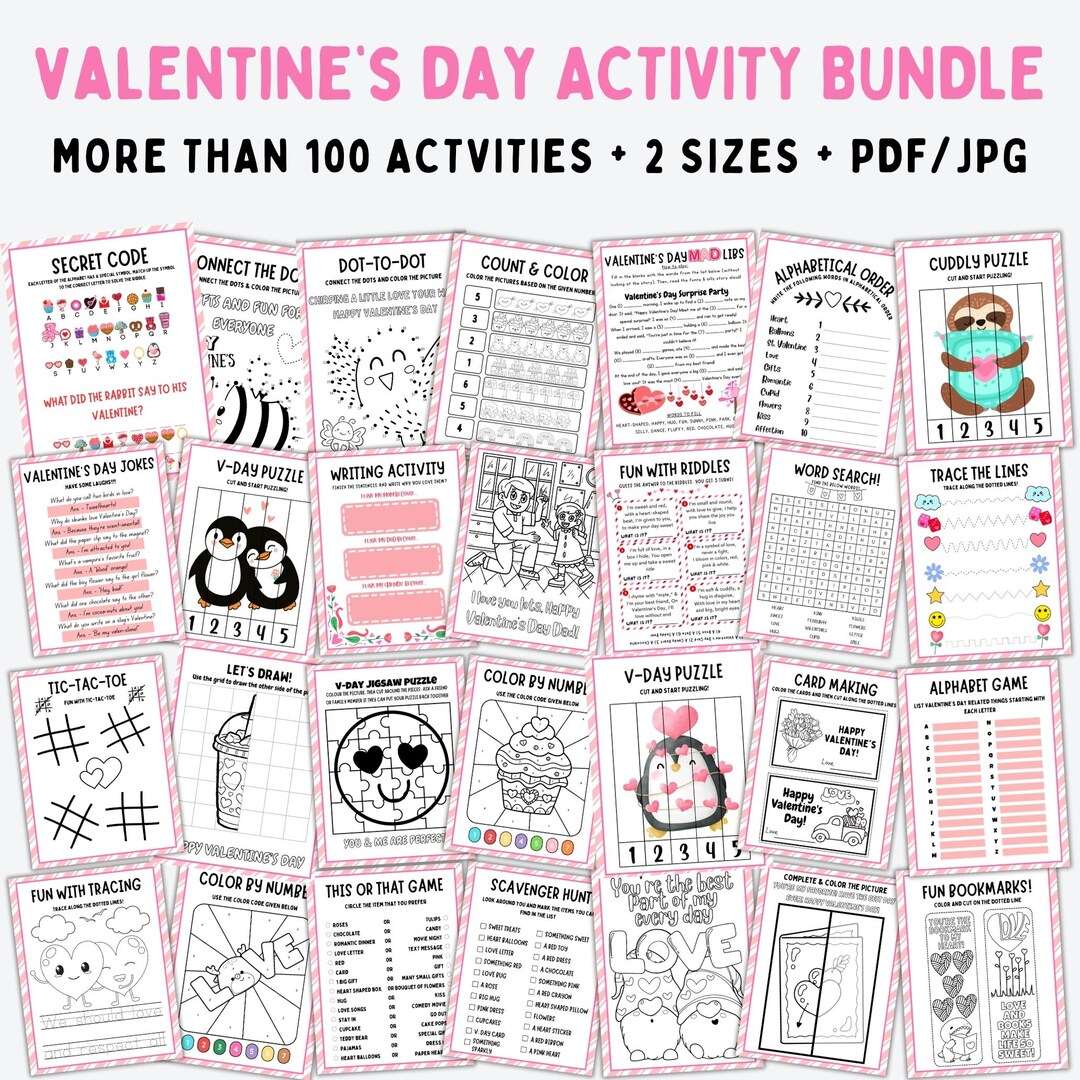 Printable Valentine's Day Kids Activities, Valentine's Day BUNDLE ...