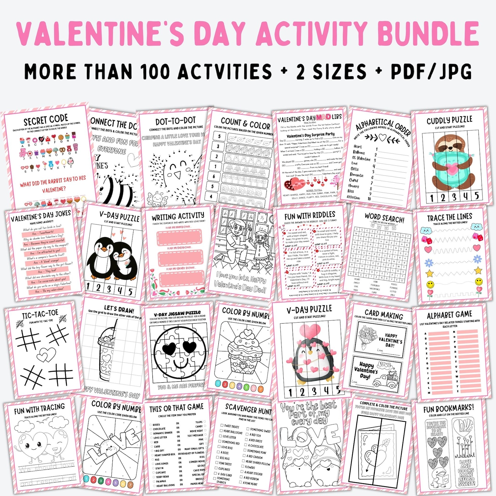 Printable Valentine's Day Kids Activities, Valentine's Day BUNDLE ...