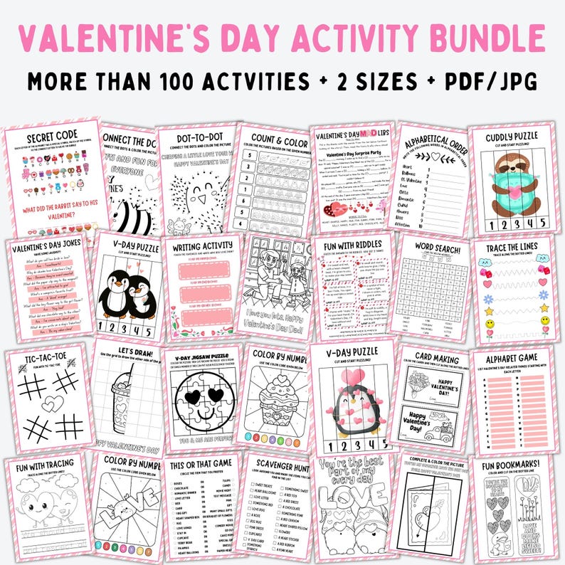 Printable Valentine's Day Kids Activities, Valentine's Day BUNDLE ...