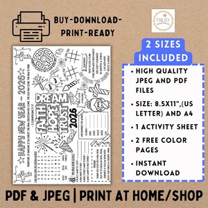 2026 New Year Faith Based Activity Placemat, Coloring Page for Kids ...