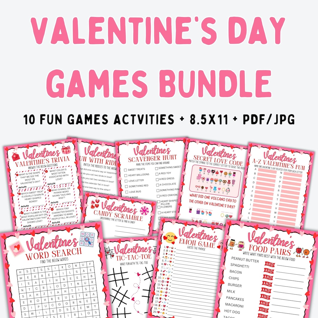 Valentines Day PRINTABLE Game, Valentines Games BUNDLE, Valentines ...