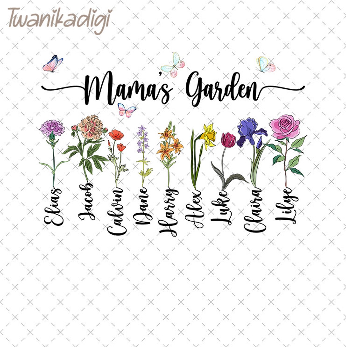 Custom Mama's Garden Png, Personalized Mama With Kids Names Png, Custom Birth Month Flower Png ...