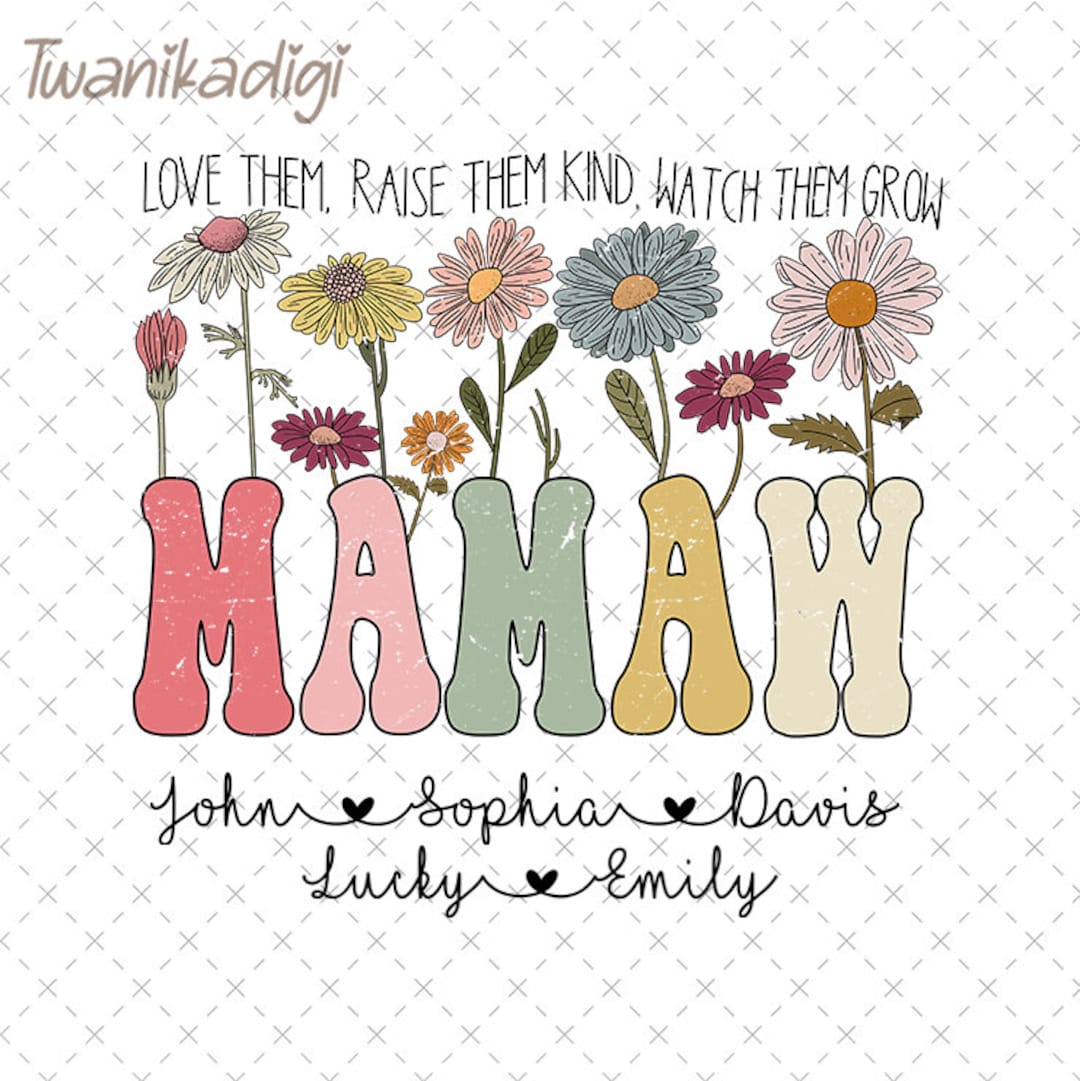 Wildflowers Mamaw Png, Floral Mamaw Png, Personalized Mamaw With Kids ...