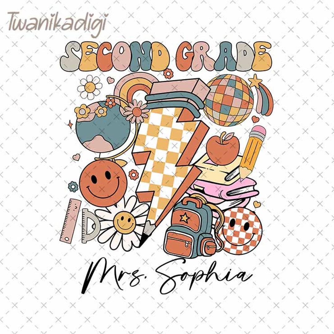 Custom Teacher Png, 2nd Grade Teacher Png, Retro 2nd Grade Png, Hello ...