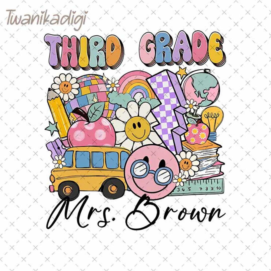 Custom Teacher Png, 3rd Grade Teacher Png, Retro 3rd Grade Png, Hello ...