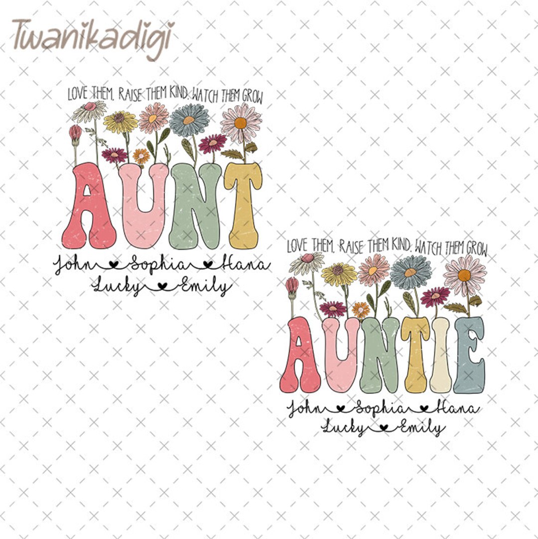 Wildflowers Aunt Png, Floral Aunt Png, Personalized Aunt With Kids Name, Custom Aunt Png, New ...