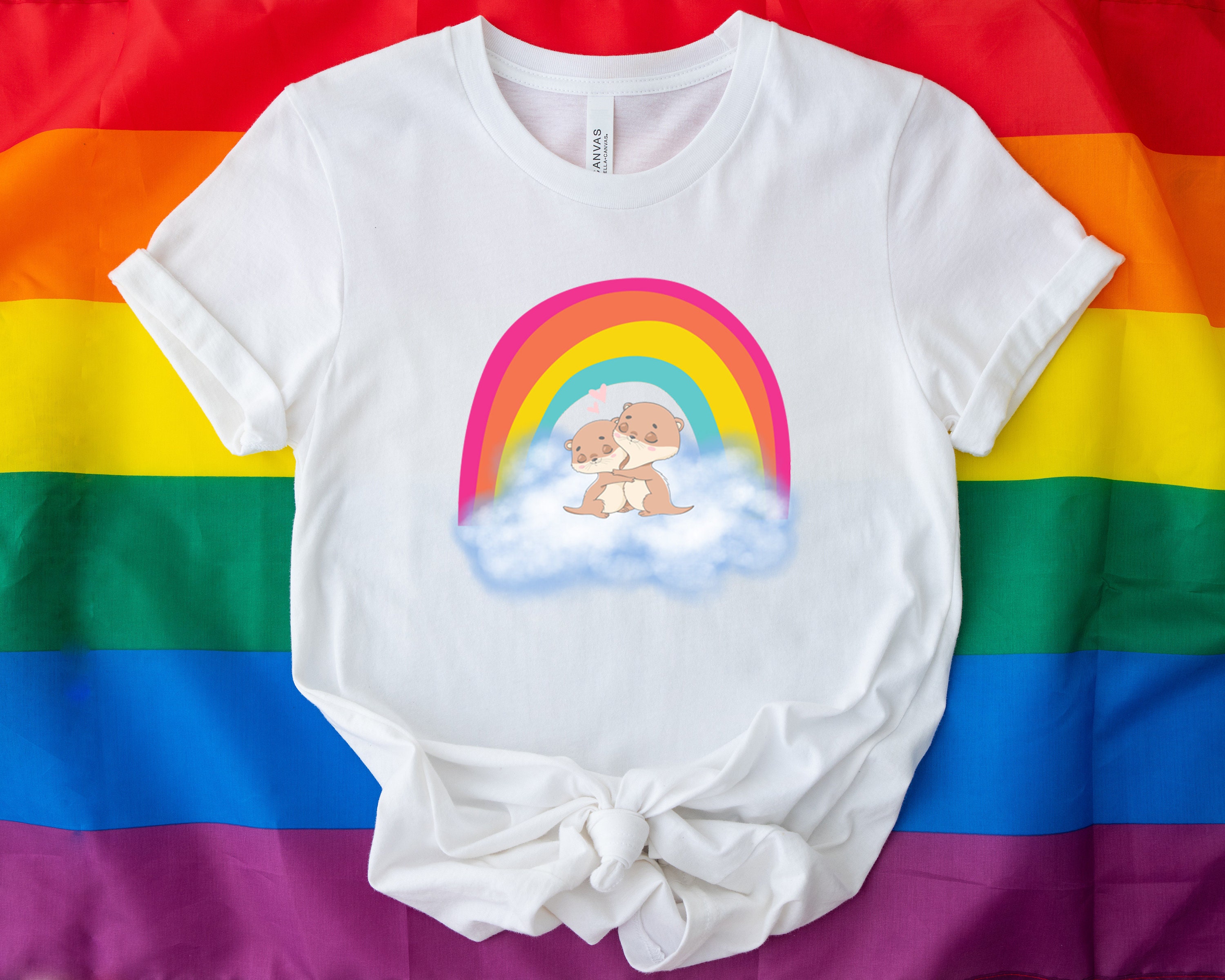 Cute Otter Hugging on Cloud Shirt, Cute Otter in Sky Hugging Tee ...