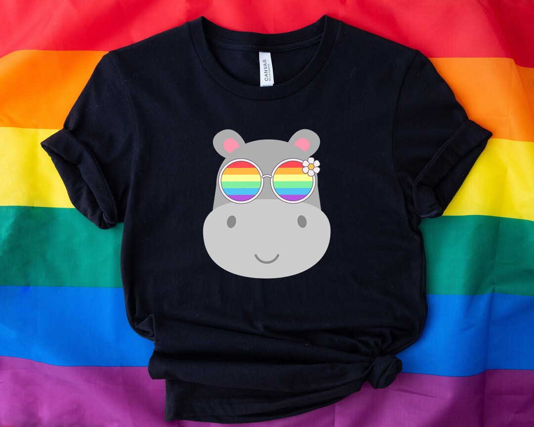 Super Cute Hippo With Rainbow Glasses Shirt, Rainbow Glasses on an ...