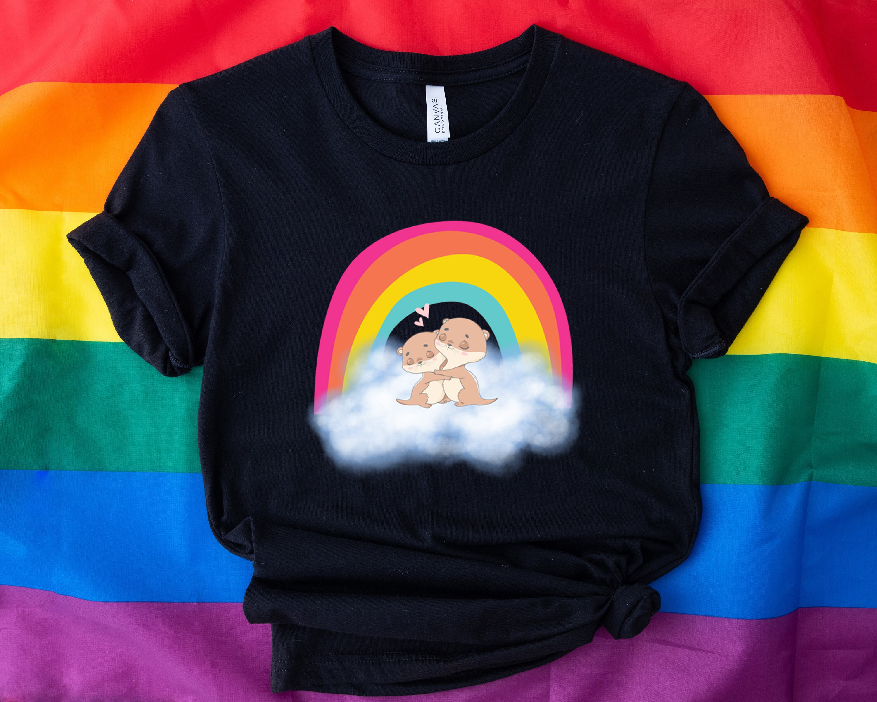 Cute Otter Hugging on Cloud Shirt, Cute Otter in Sky Hugging Tee ...