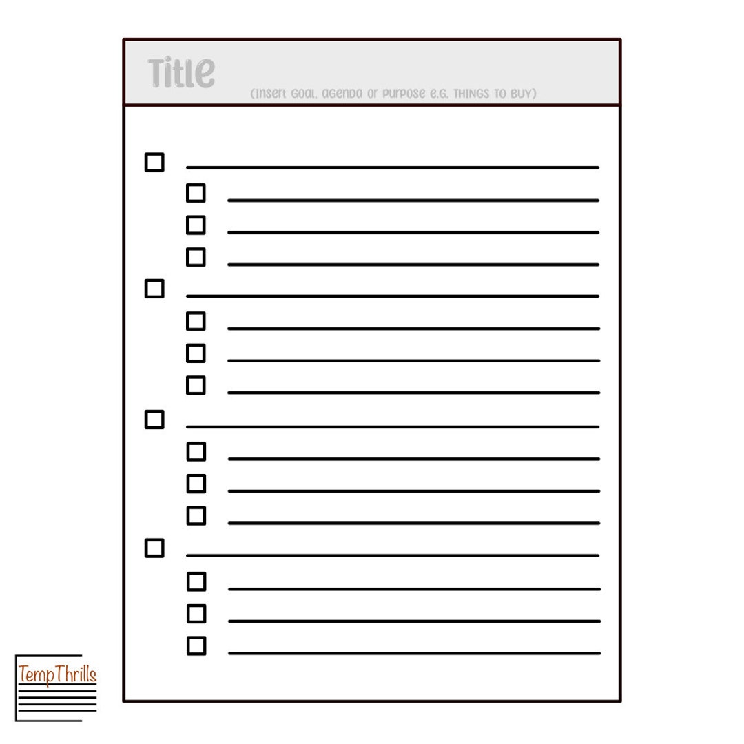 Basic Checklist With 3 Item Sub-checklist Multipurpose - Etsy