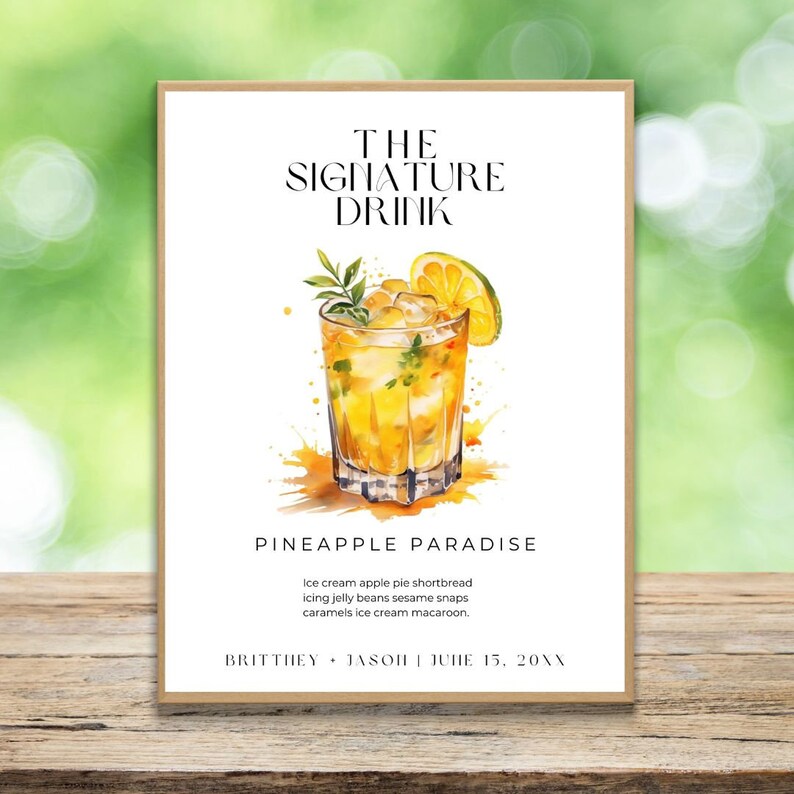 Signature Drink Sign Bar Menu Template Minimalist Printable - Etsy