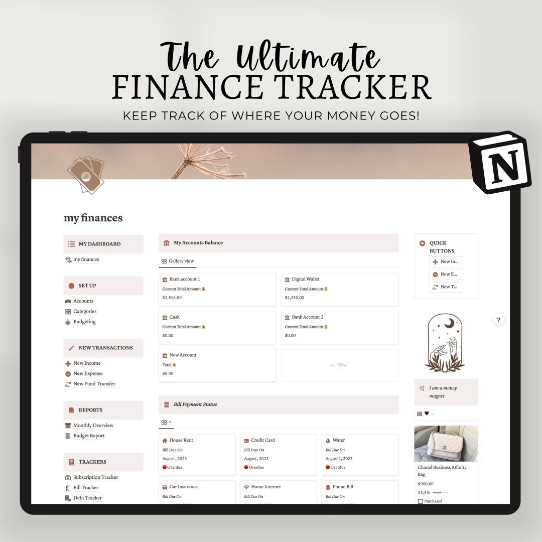 Finance Tracker Notion Template, Budget Tracker Notion, Income and ...