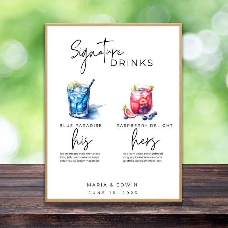 Signature Drink Sign Bar Menu Template Minimalist Printable - Etsy