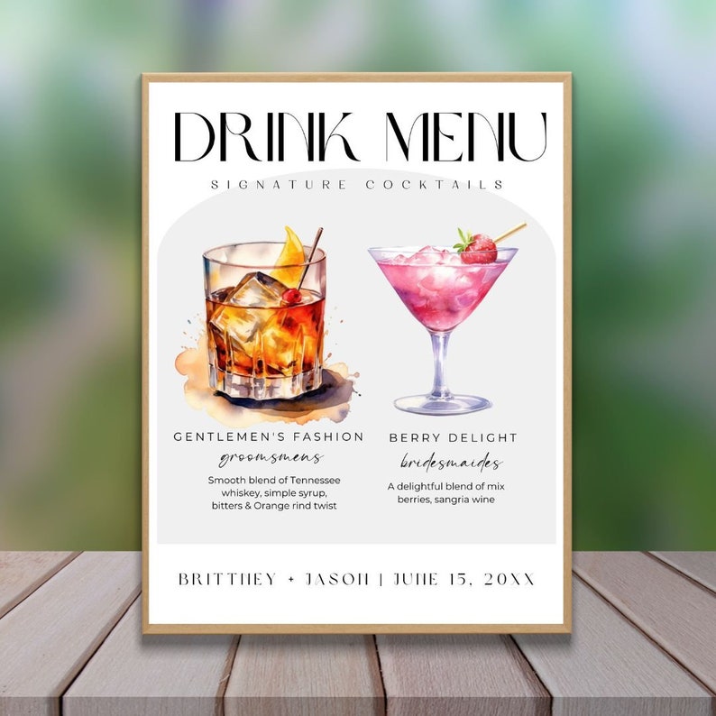 Signature Drink Sign Bar Menu Template Minimalist Printable - Etsy