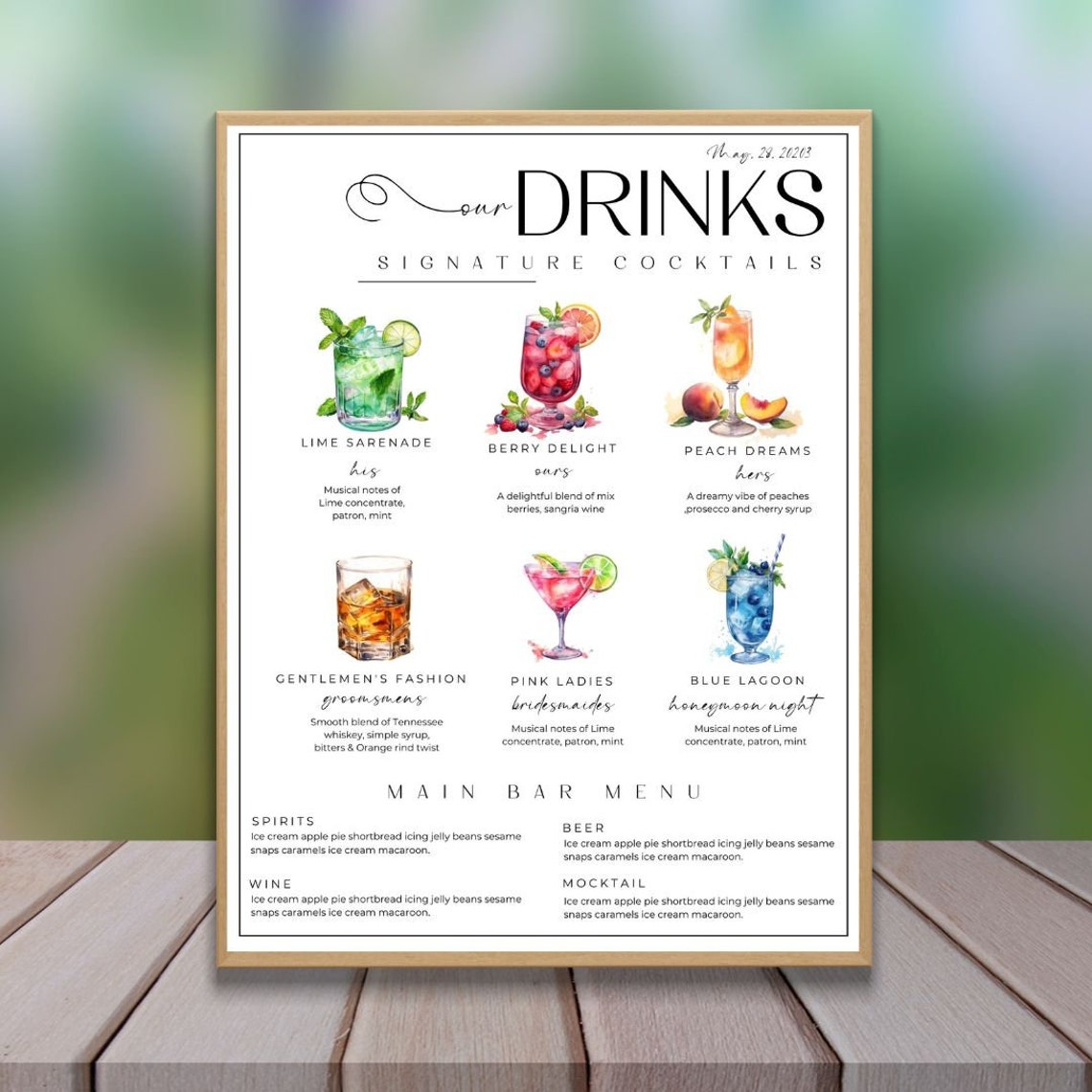 Signature Drink Sign Bar Menu Template Minimalist Printable - Etsy