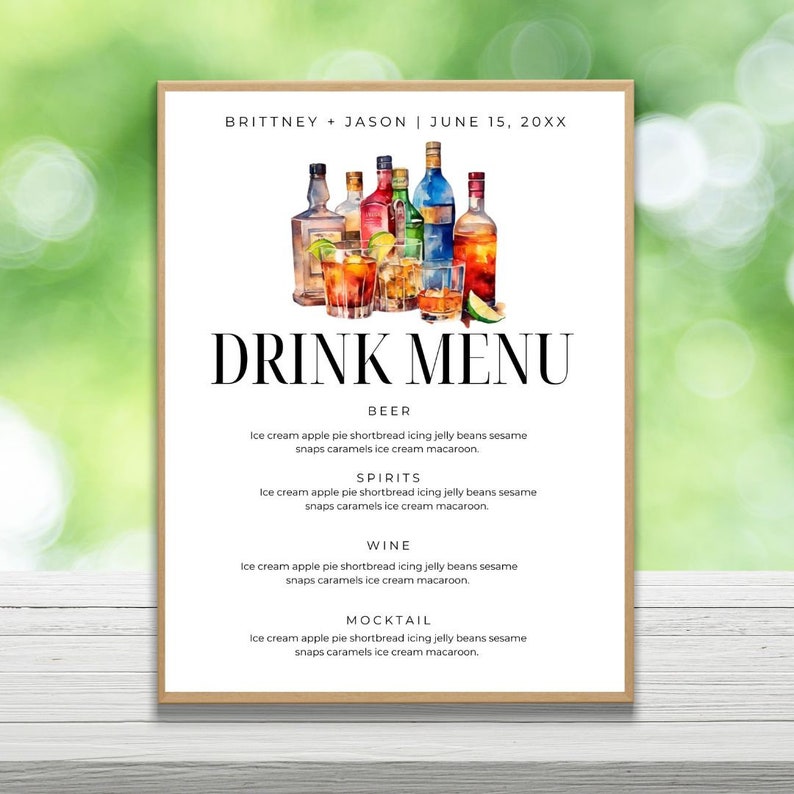 Signature Drink Sign Bar Menu Template Minimalist Printable - Etsy
