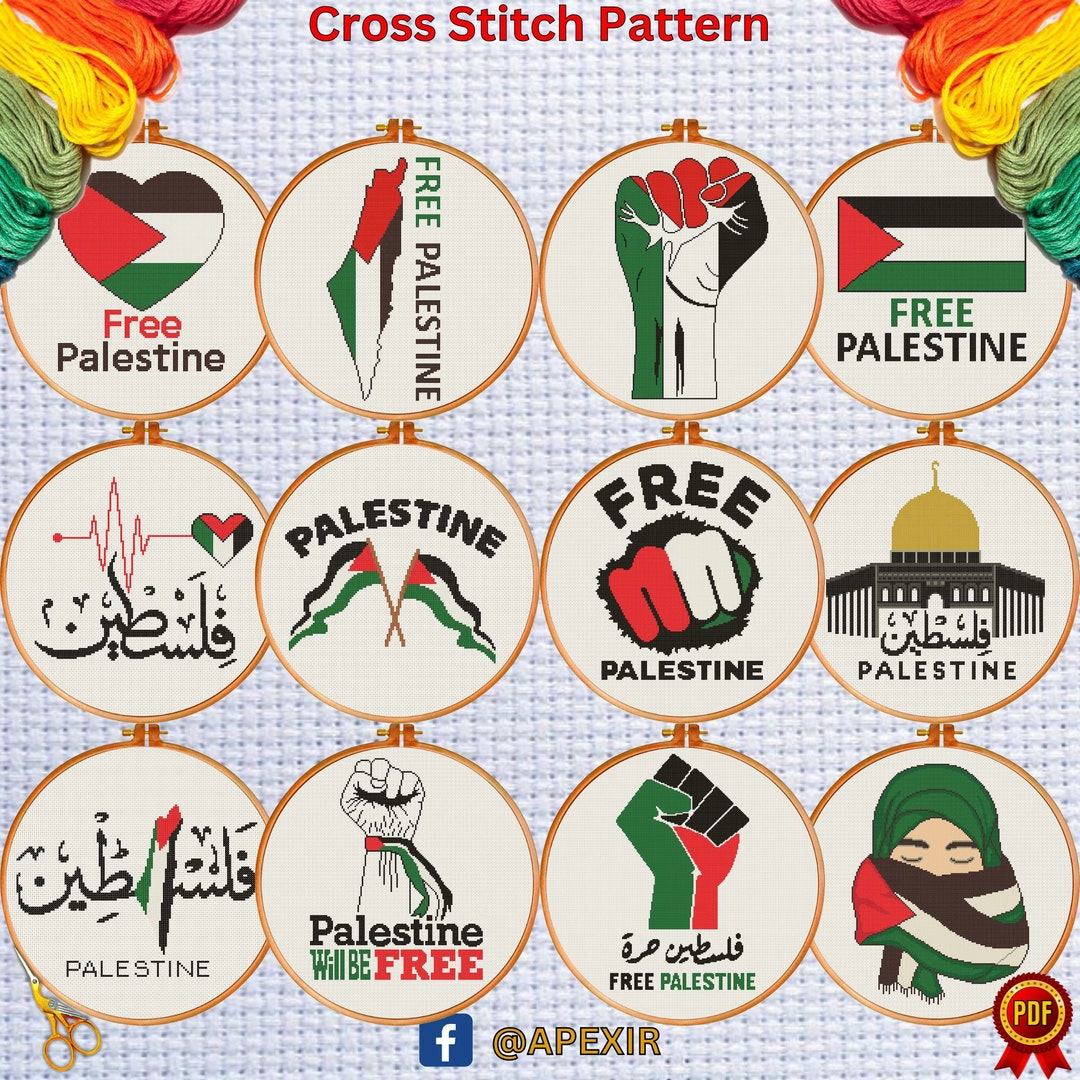 Set of 12 Free Palestine Cross Stitch Patterns, Islamic Cross Stitch ...