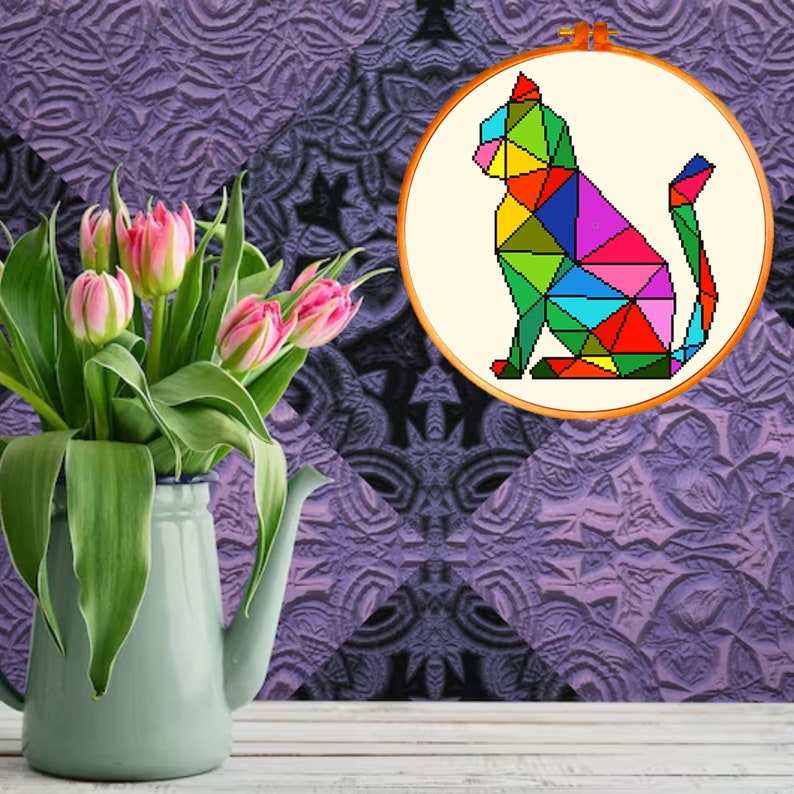 Geometric Cat Cross Stitch Pattern, Animal Cross Stitch Pattern, Animal ...