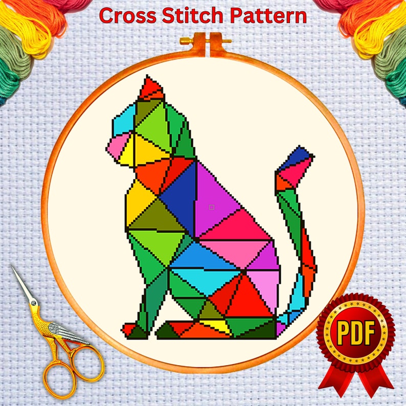 Geometric Cat Cross Stitch Pattern, Animal Cross Stitch Pattern, Animal ...