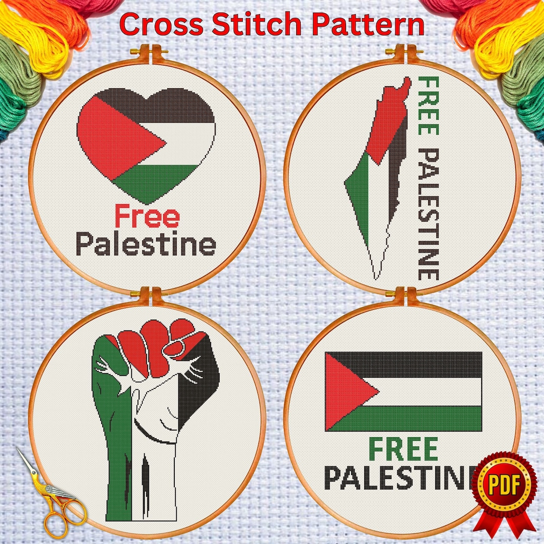 Set of 4 Free Palestine Cross Stitch Patterns, Islamic Cross Stitch ...