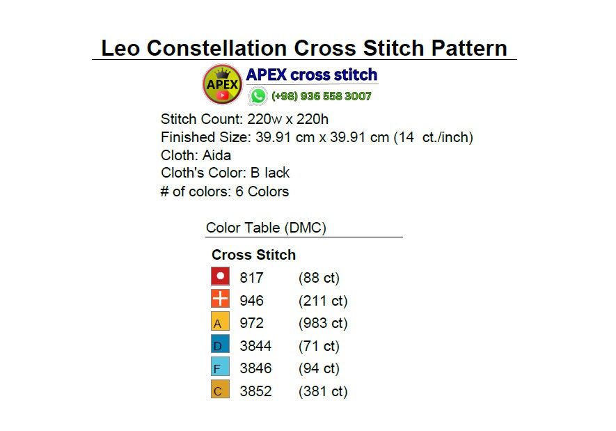 Leo Constellation Cross Stitch Pattern Astrology Star Sign Instant PDF ...