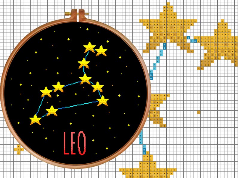 Leo Constellation Cross Stitch Pattern Astrology Star Sign Instant PDF ...