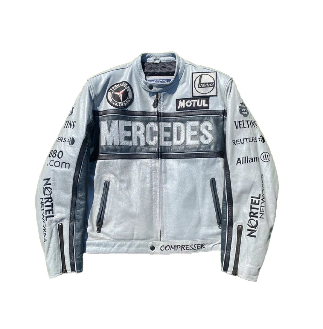 Men's Grey Mercedes Benz Leather Jacket Vintage Biker - Etsy