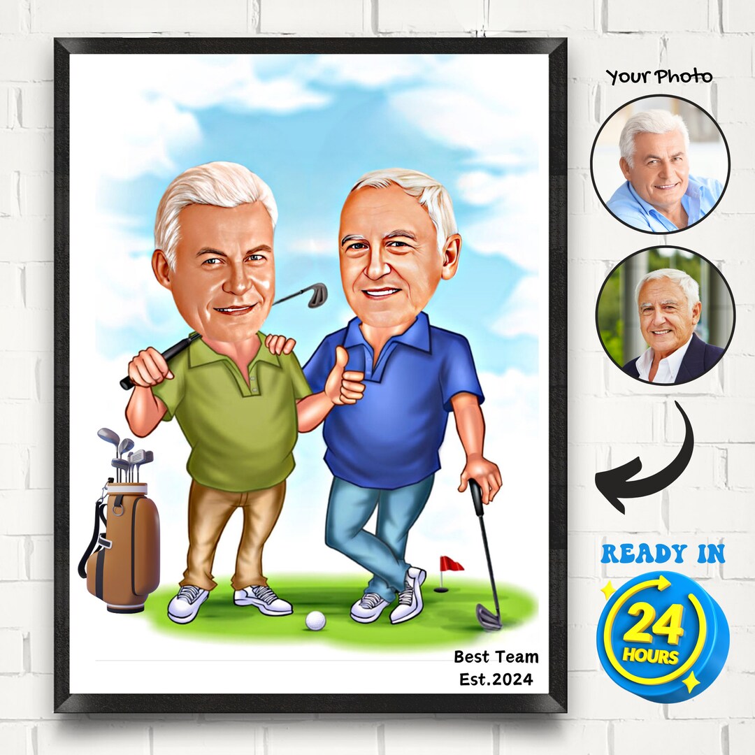 Cartoon Golfers Portrait, Golf Gifts, Golf Gifts for Men, Best Friend ...