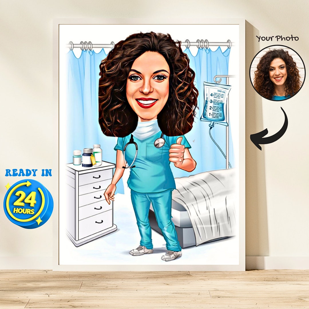 Personalized Female Nurse Caricature From Photo, Funny Nurse Gift for ...
